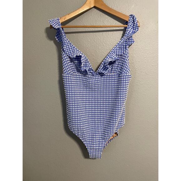J. Crew | Swim | J Crew Swimsuit Womens Xl Blue Gingham Seersucker One ...